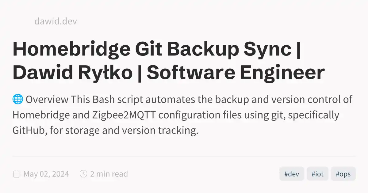 Homebridge Git Backup Sync | Dawid Ryłko | Software Engineer