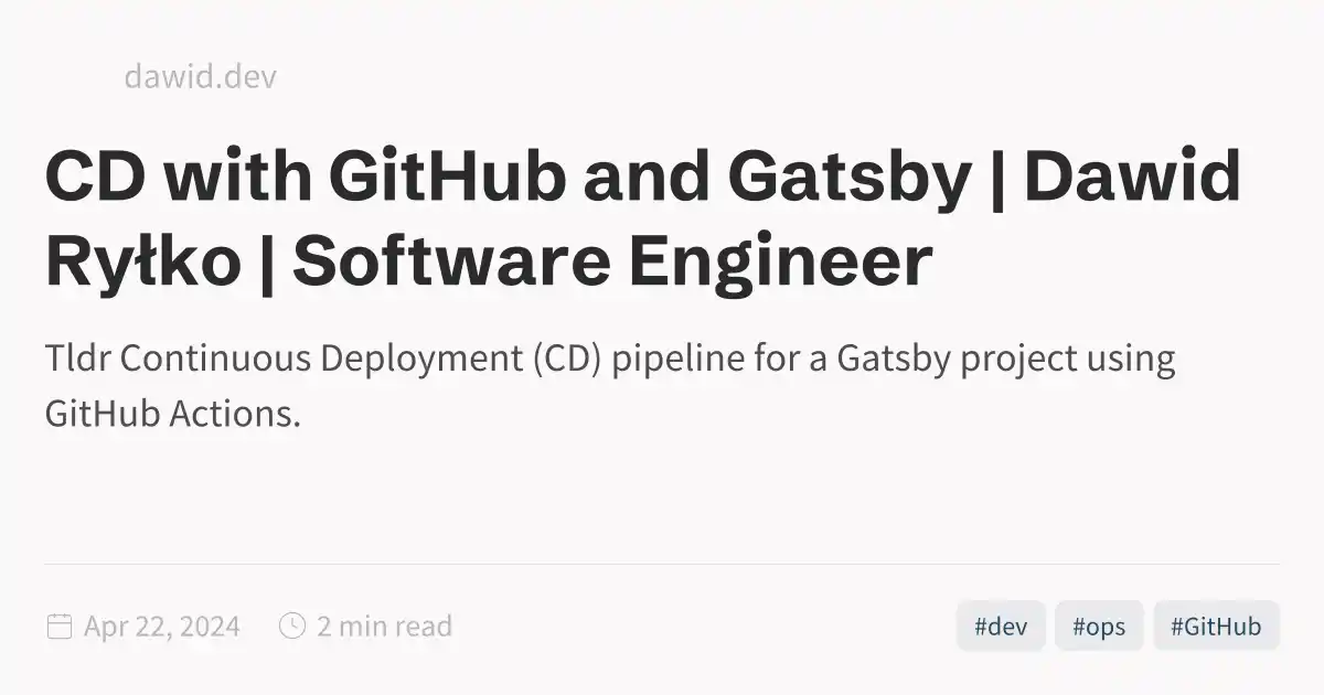 CD with GitHub and Gatsby | Dawid Ryłko | Software Engineer
